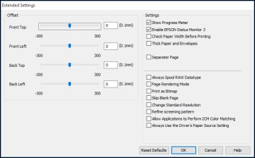 Selecting Extended Settings - Windows