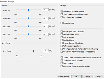 Selecting Extended Settings - Windows