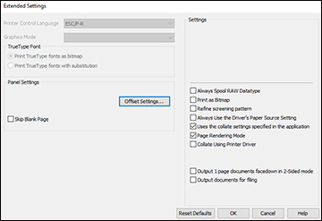 Extended Settings - Epson Universal Print Driver - Windows