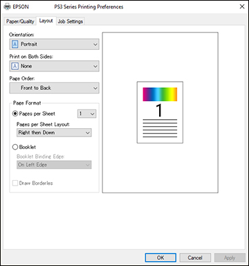 Selecting Default Print Settings - PostScript Printer Software - Windows