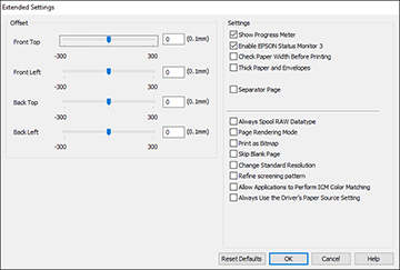 Selecting Extended Settings - Windows