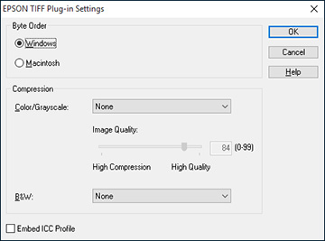 Epson TIFF and Multi-TIFF File Settings