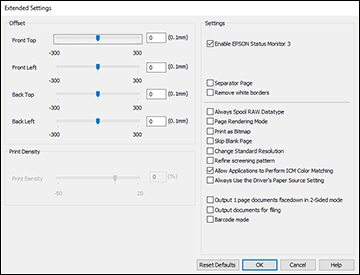 Selecting Extended Settings - Windows