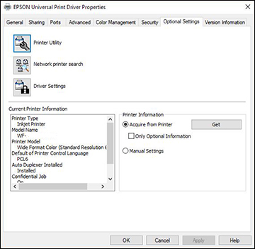 Synchronizing Printer Settings - Epson Universal Print Driver - Windows