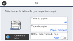 Sélection des paramètres papier pour chaque source - Panneau de commande