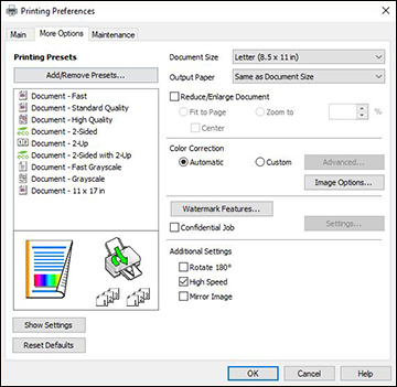 Selecting Additional Layout and Print Options - Windows