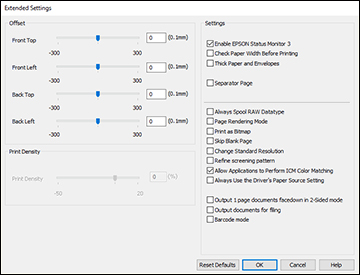 Selecting Extended Settings - Windows