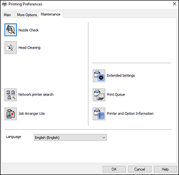 Selecting Maintenance Options - Epson Universal Print Driver - Windows