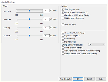 Selecting Extended Settings - Windows