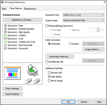 Selecting Additional Layout and Print Options - Windows