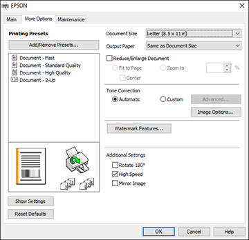 Selecting Additional Layout and Print Options - Windows