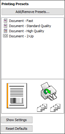 Selecting a Printing Preset - Windows