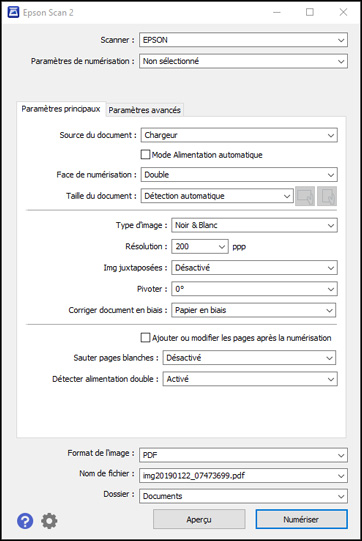Numérisation à l'aide d'Epson Scan 2