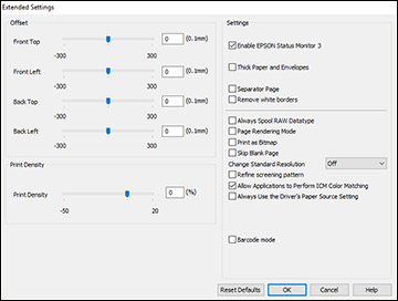 Selecting Extended Settings - Windows