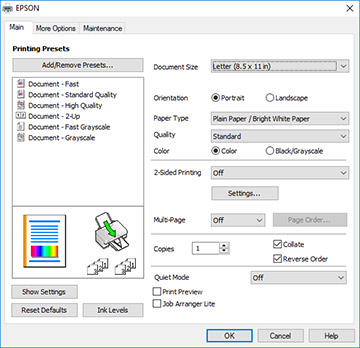 Selecting Default Print Settings - Windows