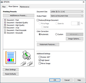 Selecting Additional Layout and Print Options - Windows