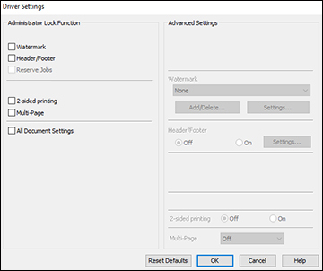 Locking Printer Settings - Epson Universal Print Driver - Windows