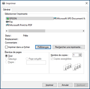 Impression de documents - Windows