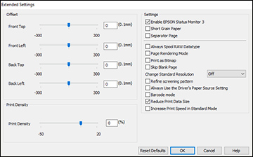 Selecting Extended Settings - Windows