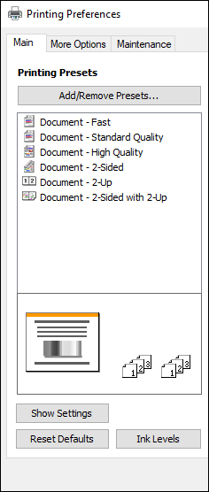 Selecting a Printing Preset - Windows