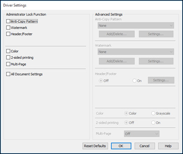 Locking Printer Settings - Windows