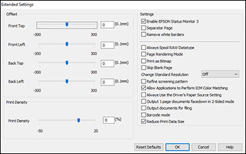 Selecting Extended Settings - Windows