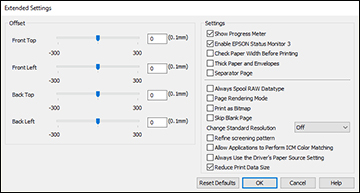 Selecting Extended Settings - Windows