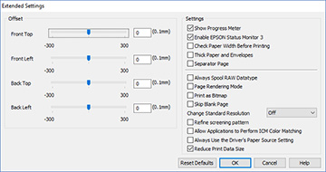 Selecting Extended Settings - Windows