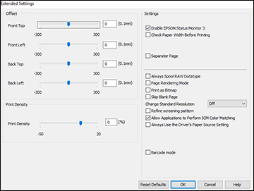 Selecting Extended Settings - Windows