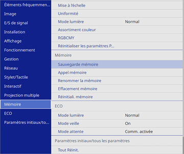 Sauvegarde des paramètres dans la mémoire et utilisation des paramètres ...