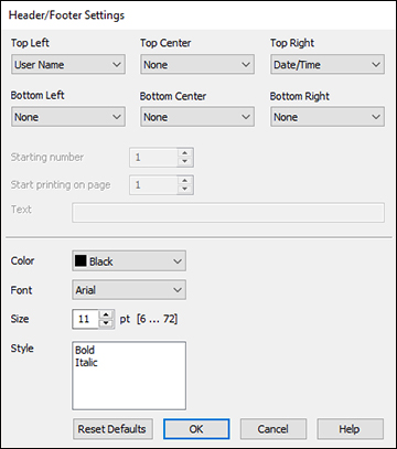 Header/Footer Settings - Windows