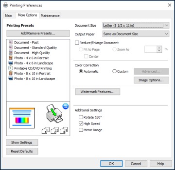 Selecting Additional Layout and Print Options - Windows
