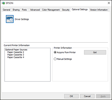 Synchronizing Printer Settings for Optional Units - Windows