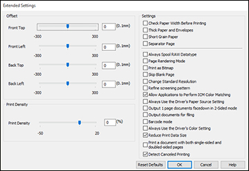 Selecting Extended Settings - Windows