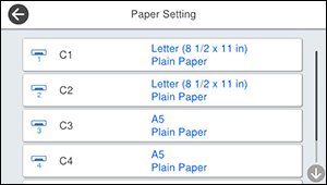 Selecting the Paper Settings for Each Source - Control Panel