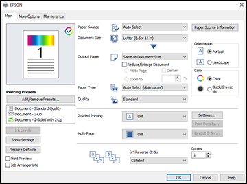 Selecting Default Print Settings - Windows