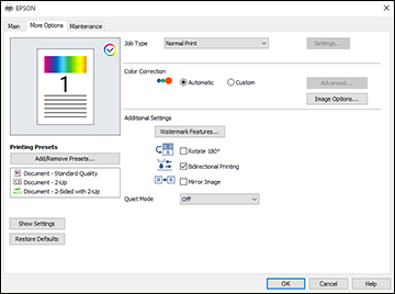 Selecting Additional Print Options - Windows
