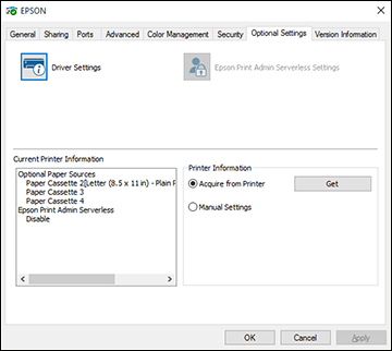 Synchronizing Printer Settings for Optional Units - Windows
