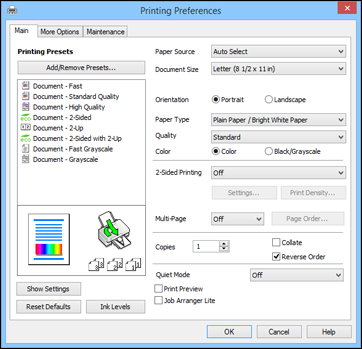 Selecting Default Print Settings - Windows