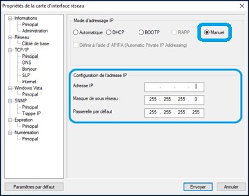 Configuration de l'adresse IP du produit à l'aide d'EpsonNet Config