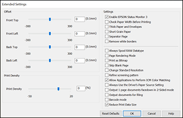Selecting Extended Settings - Windows