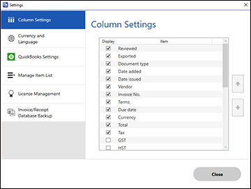 Exporting or Importing the Invoice/Receipt Database