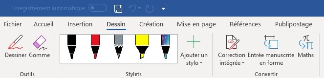 Utilisation des outils d'encre et de saisie effectuée à l'aide du ...