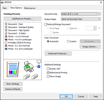 Selecting Additional Layout and Print Options - Windows
