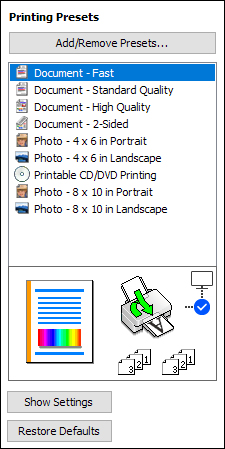 Selecting a Printing Preset - Windows