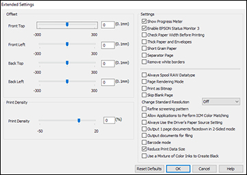 Selecting Extended Settings - Windows