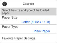 Selecting the Paper Settings - Control Panel