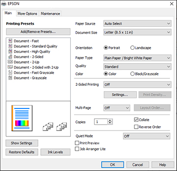 Selecting Basic Print Settings - Windows