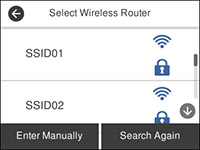 Selecting Wireless Network Settings from the Control Panel