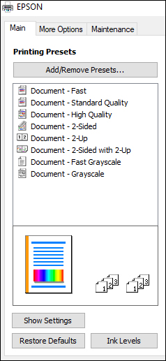 Selecting a Printing Preset - Windows